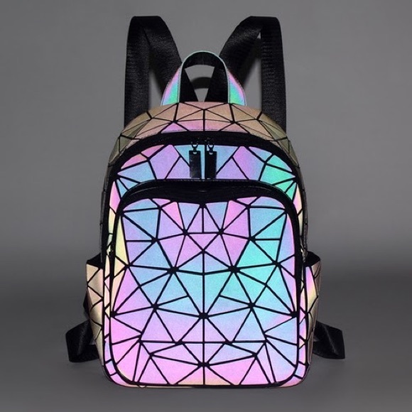 Bags | Luminous Reflective Multicolor Geometric Backpack | Poshmark